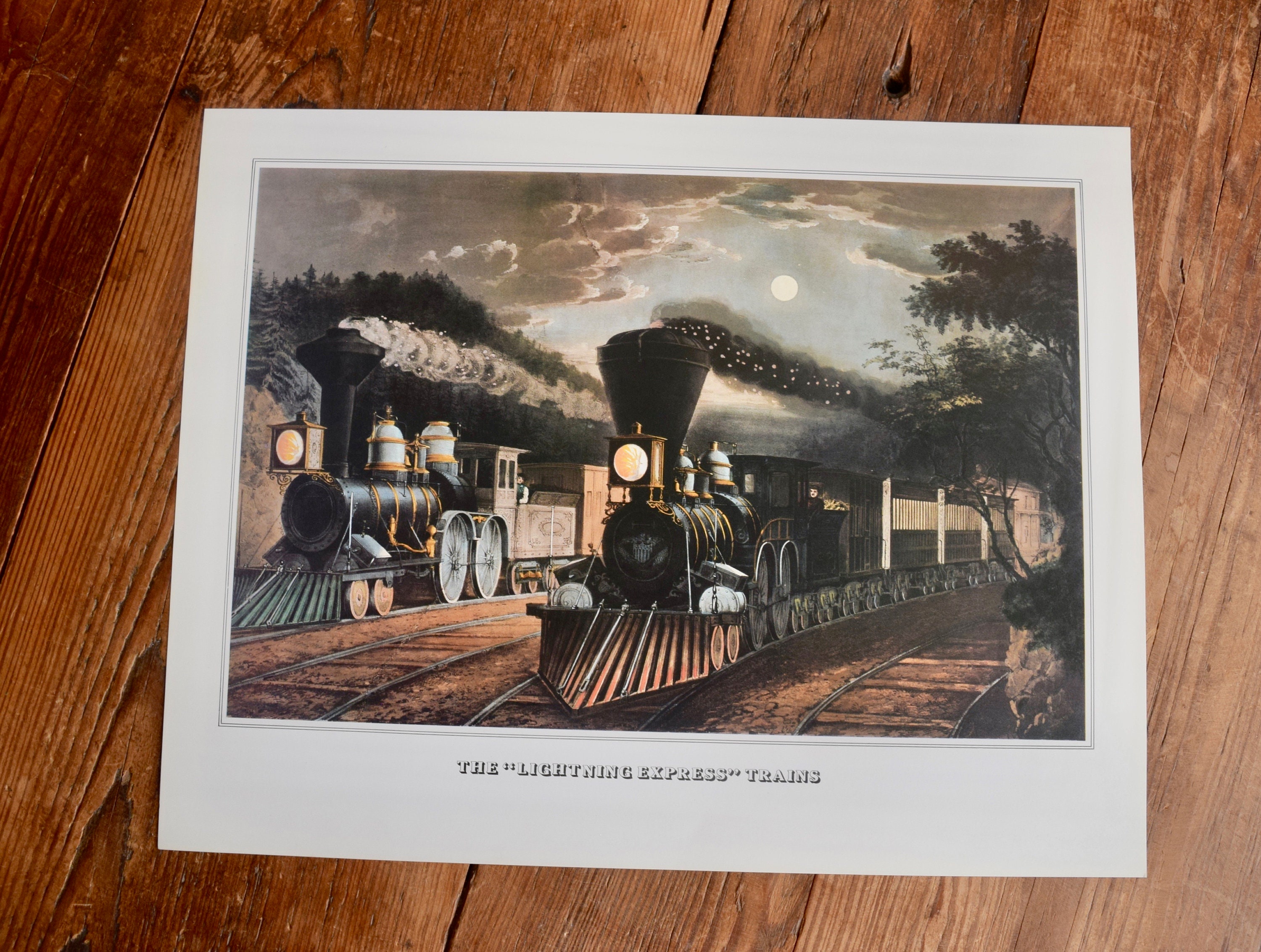 The lightening Express Trains, Currier and Ives, Vintage Print ...