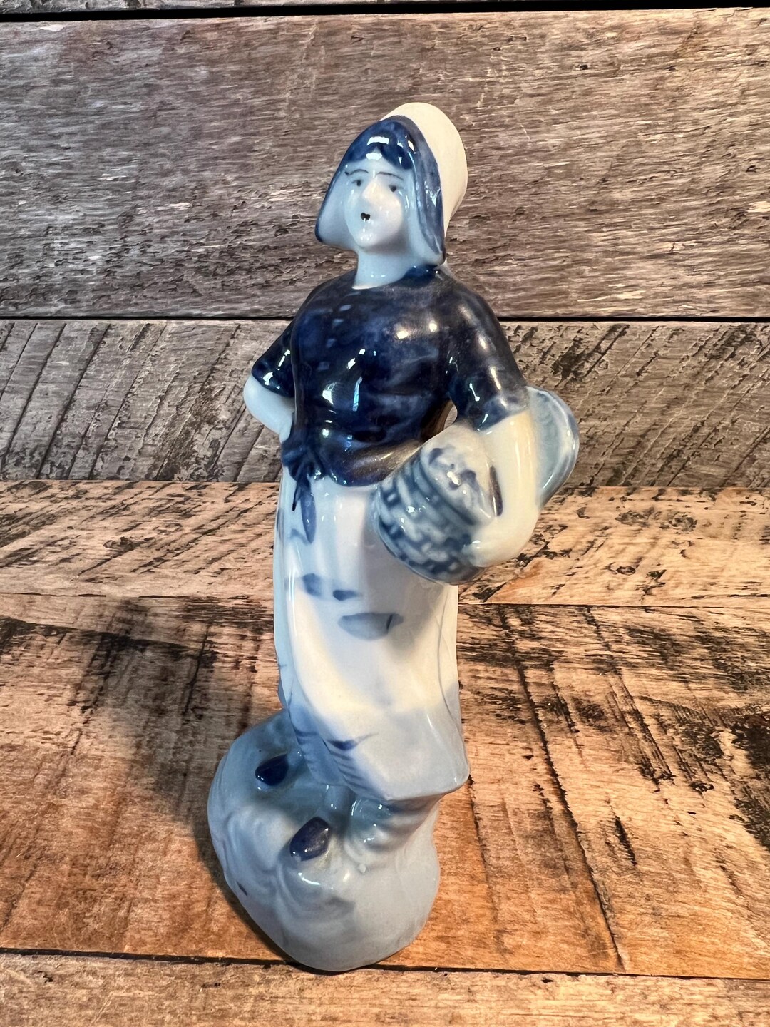Vtg Blue Delft Japan Lady With Woven Ceramic Home Decor - Etsy