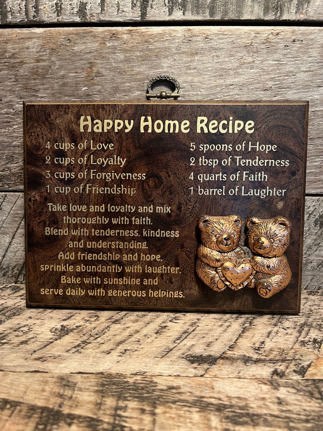 Brown and Gold Happy Home Recipe Plaque With Bears Vintage Kitchen ...
