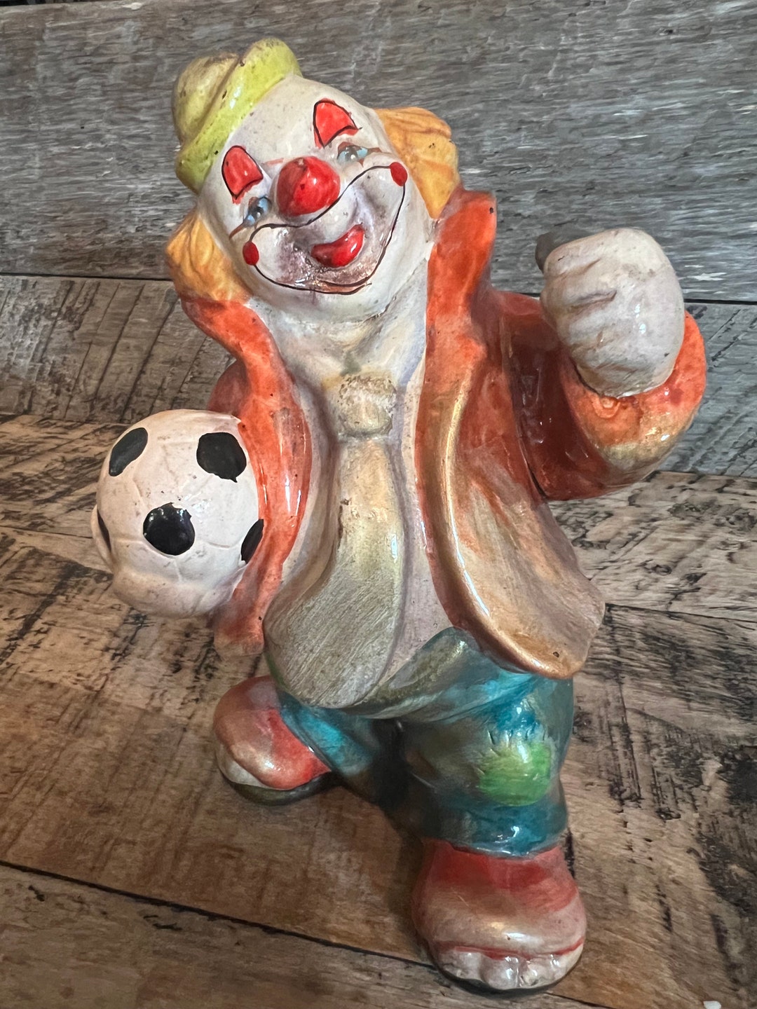 Vintage Circus Clown PIGGY BANK Figurine Polka Dots Soccer Ball - Etsy