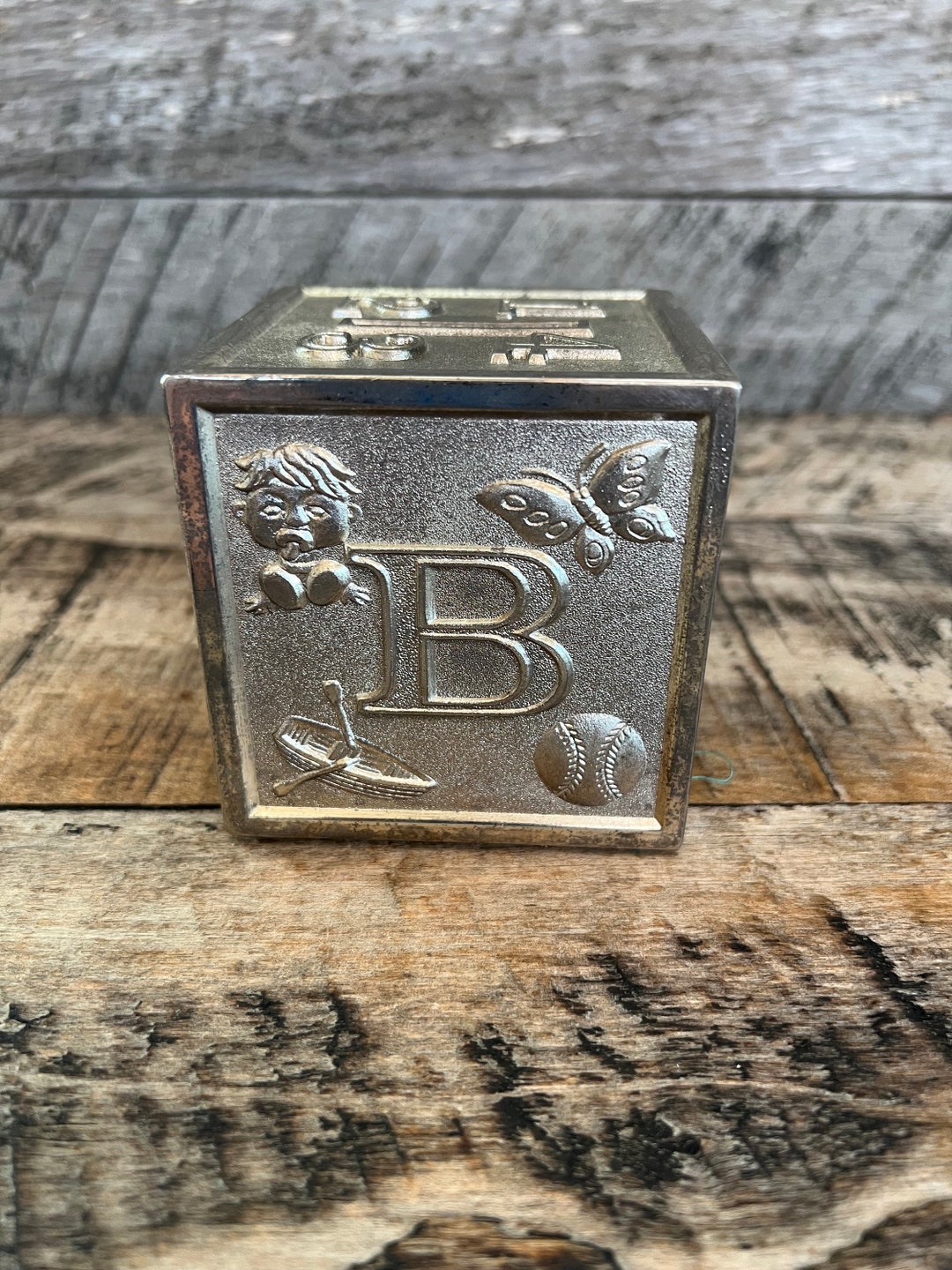 Raimond Silver Plate ABCD Childs Piggy Bank Coins Metal Japan Vintage ...