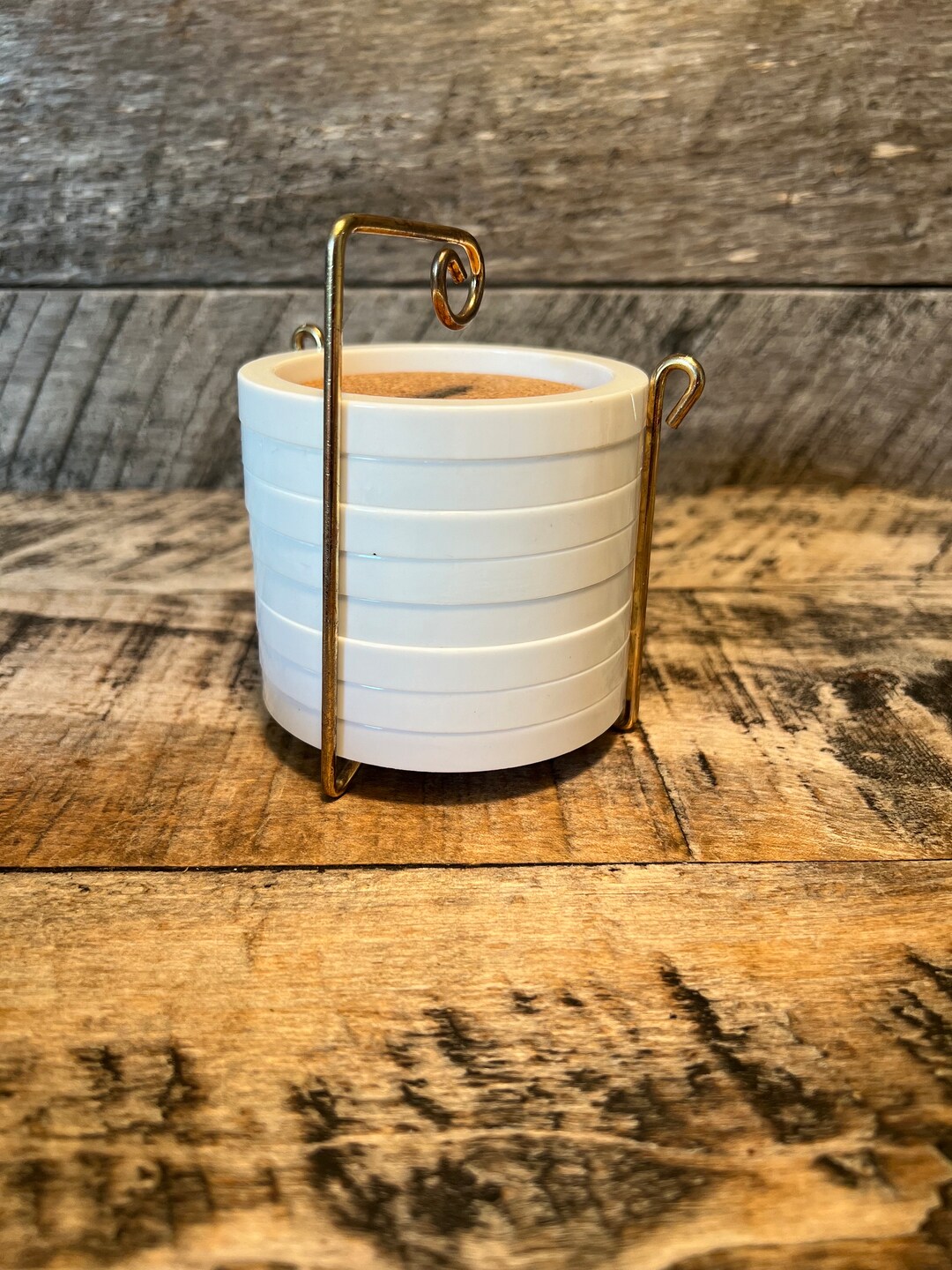 Mid Century White Coasters Set of 8 With Wire Holder Vintage Home Decor ...
