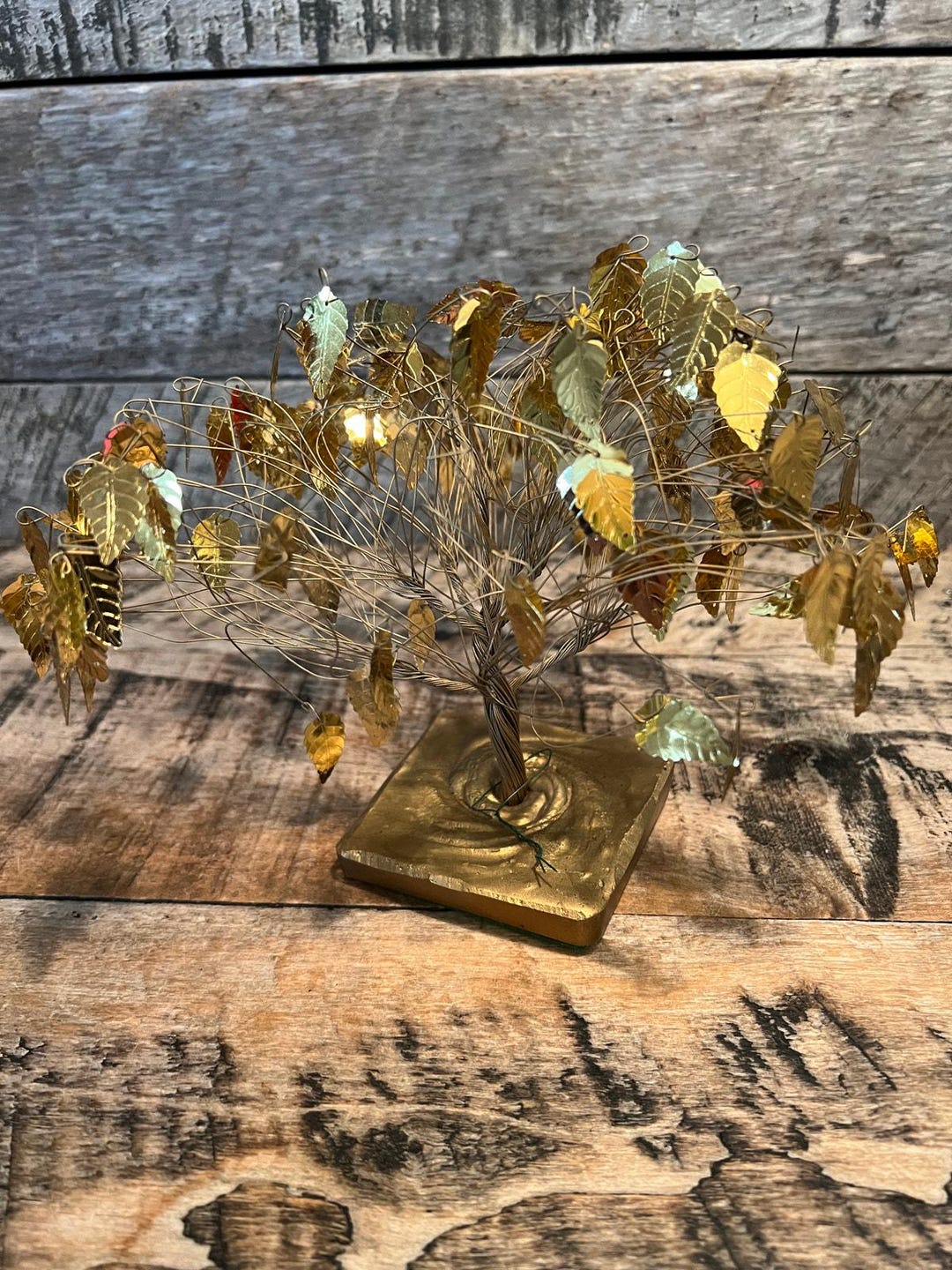 Vintage Brass Wire Tree Sculpture Gold Leaf Metal Art Table Decor READ ...