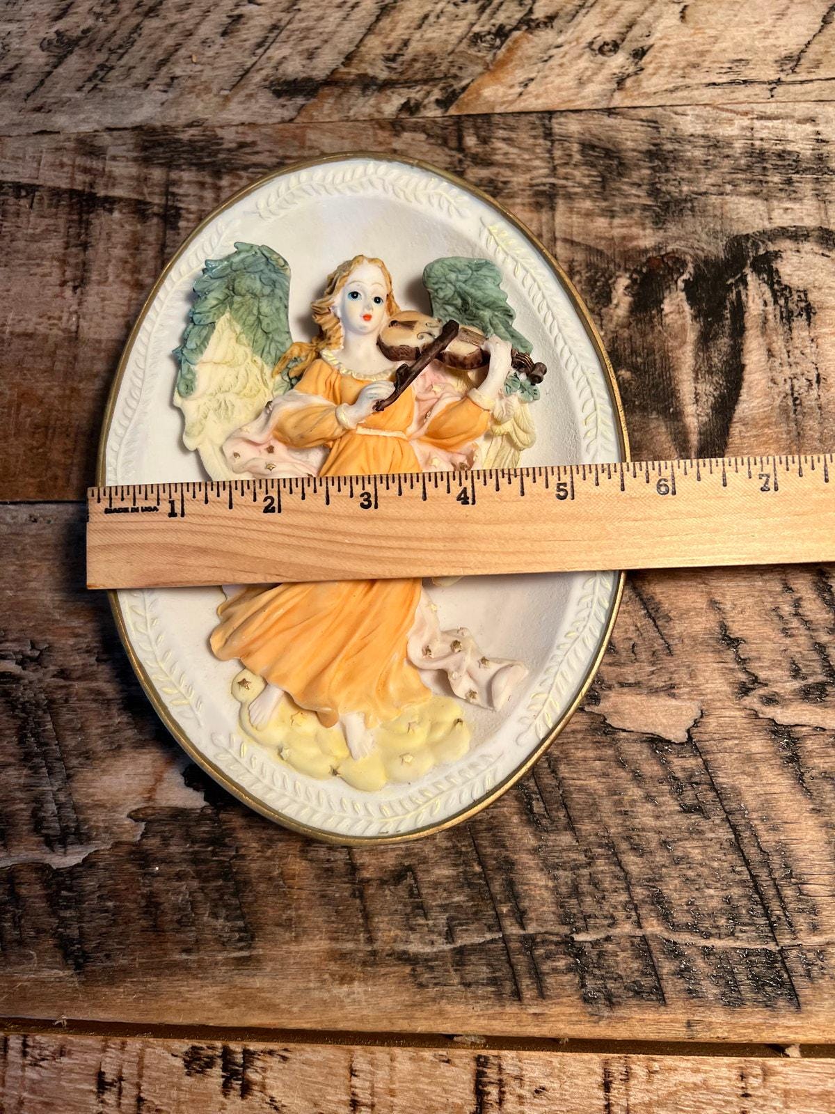 Vintage Angel Oval Shape Wall Plaque Playing Violin 3D Relief Ceramic ...