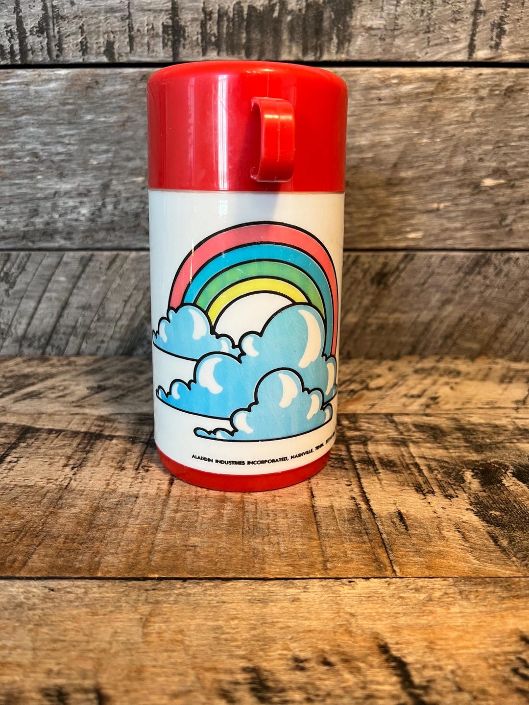 Vtg Aladdin Thermos Bottle Rainbow Clouds Nostalgic Mouth Red Cap ...