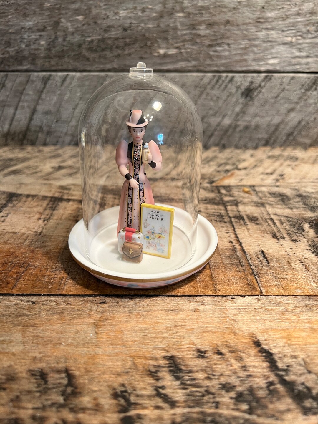 AVON 2004 Albee Miniature Porcelain Figure W/bottle Under Glass Dome - Etsy