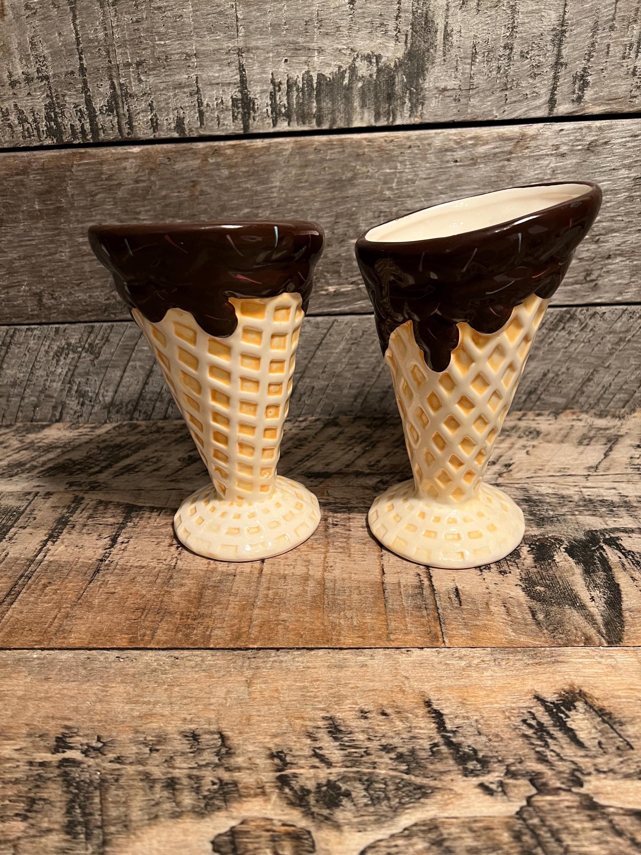 Ice Cream Waffle Cone Sundae Dish Bowl Vtg Kitchen Decor Set of 2 ...
