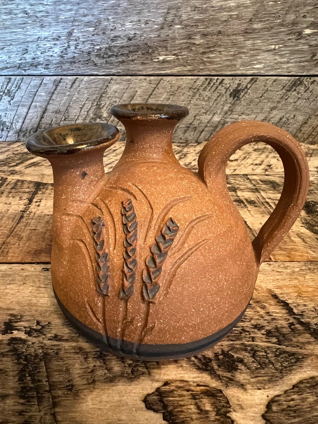 Signed 1990 Steve Ashley Pottery 2 Burner Fertility Pot Wheat Relief ...