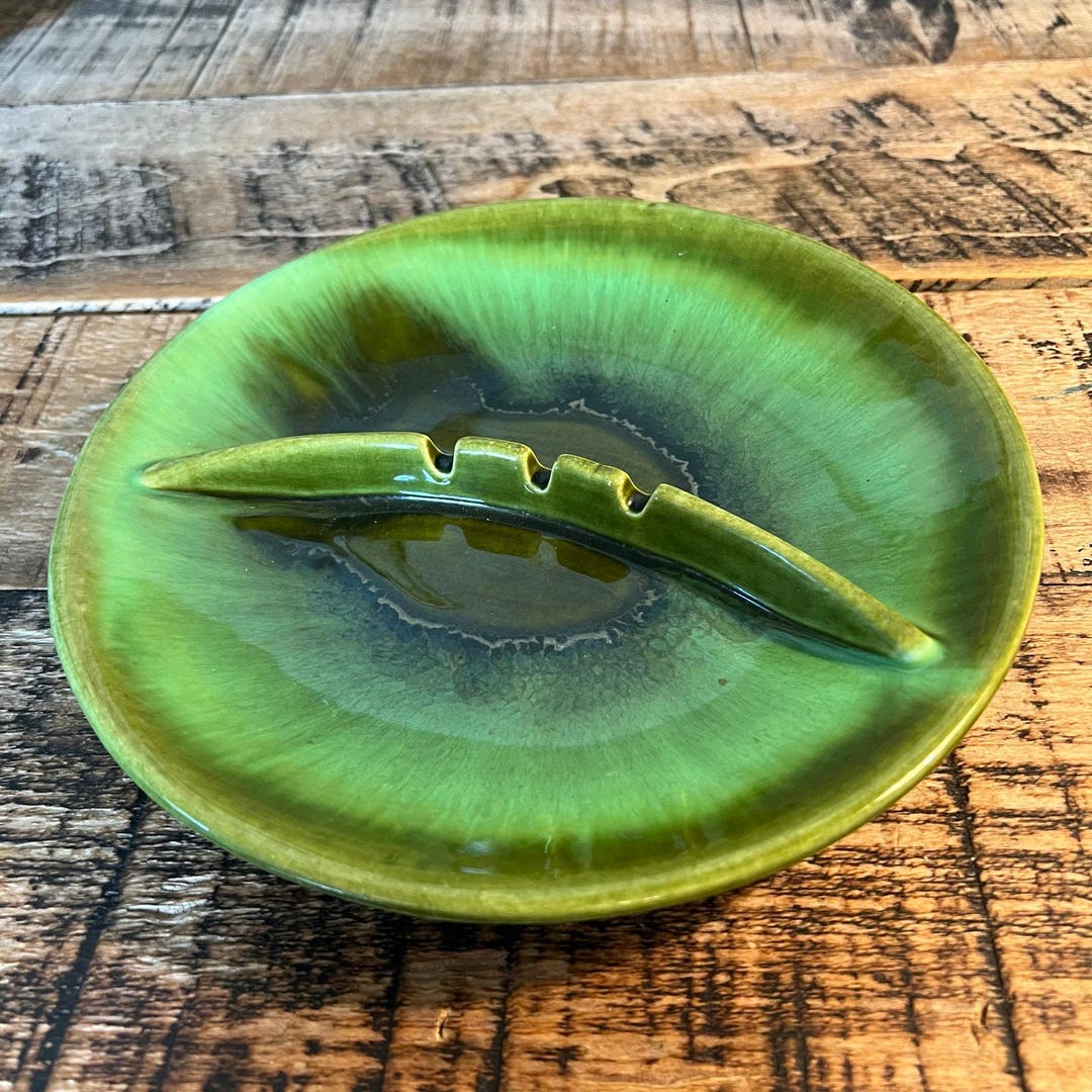 Vintage Deforest Pottery Green Drip Glaze Ashtray 8343 Mid Century USA ...