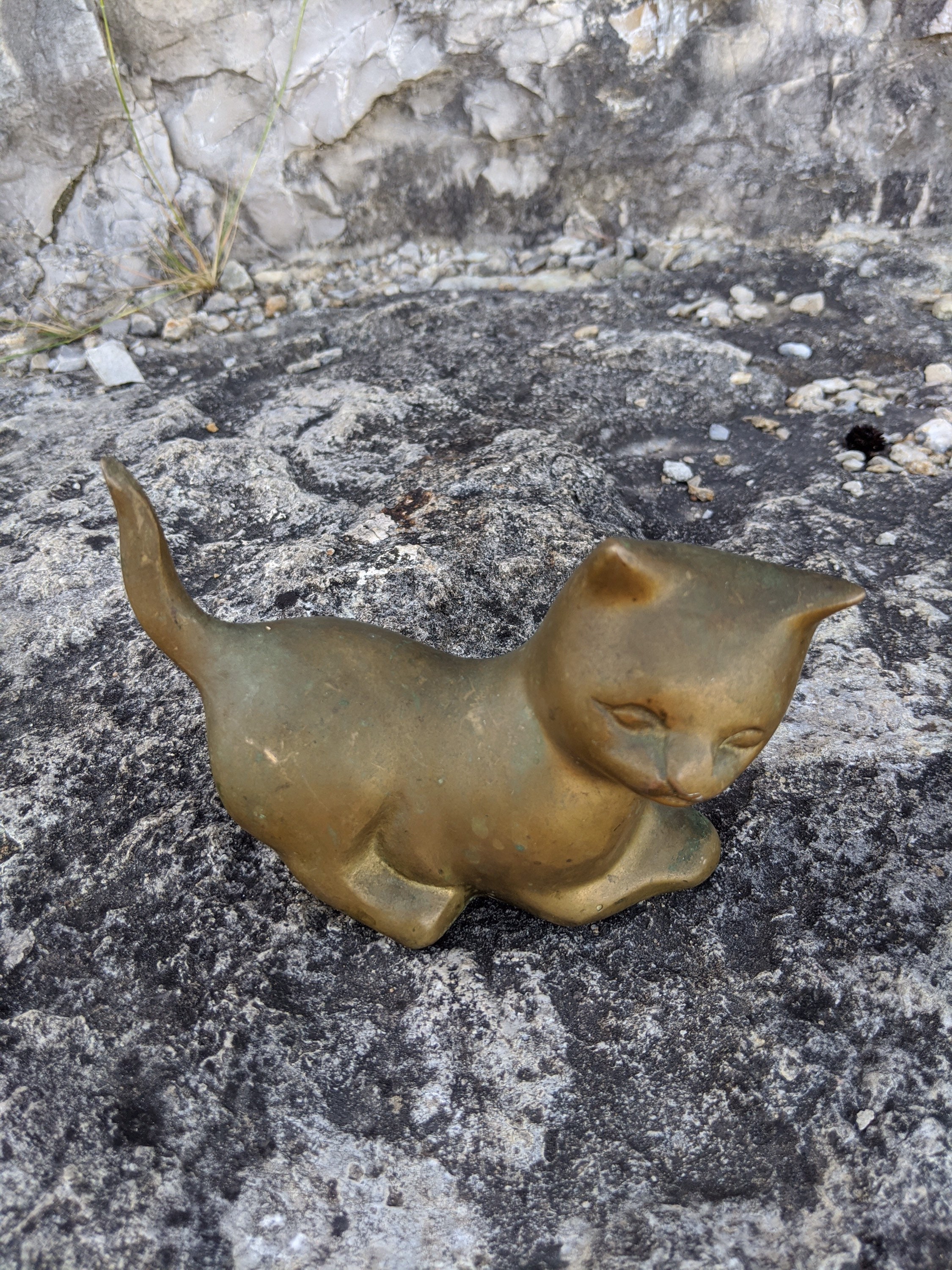Vintage Laying Brass Cat - Etsy