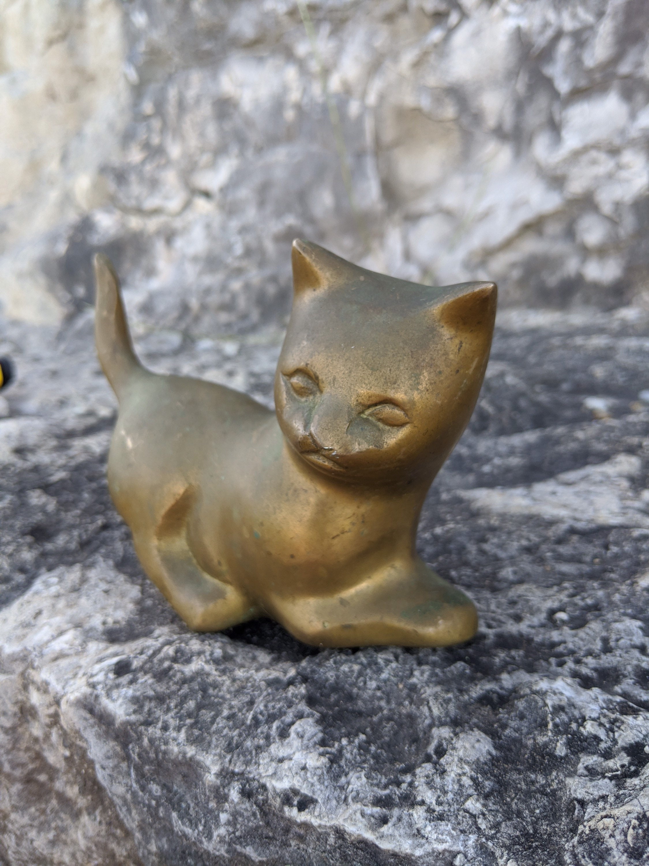 Vintage Laying Brass Cat - Etsy
