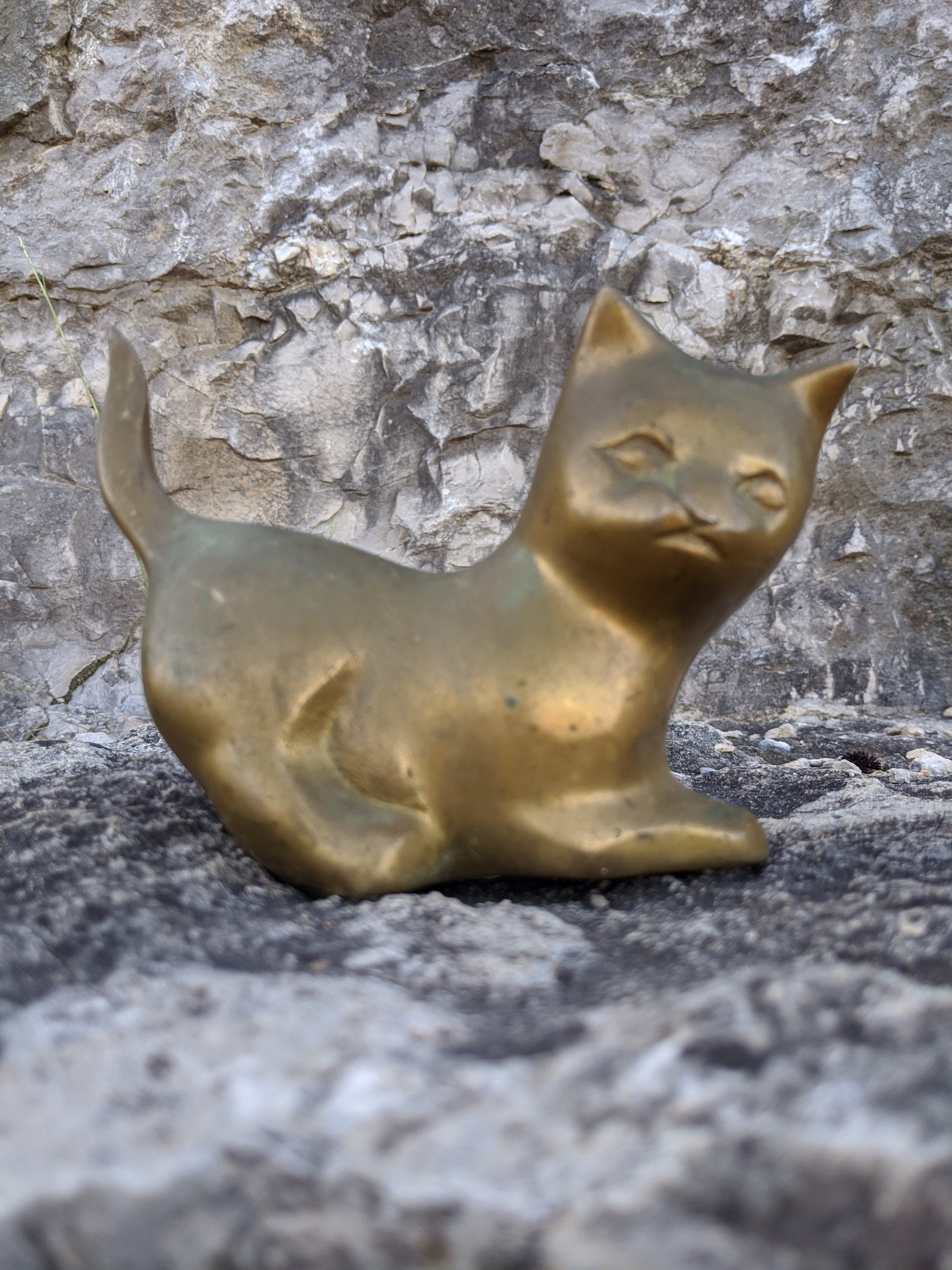 Vintage Laying Brass Cat - Etsy