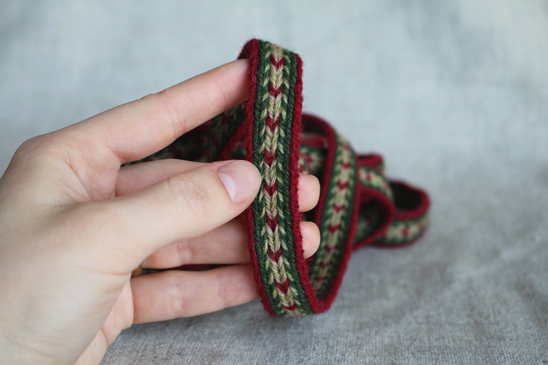 Tablet Woven Viking Trim/band/belt (100% Wool), 1-5 M, Green-red ...