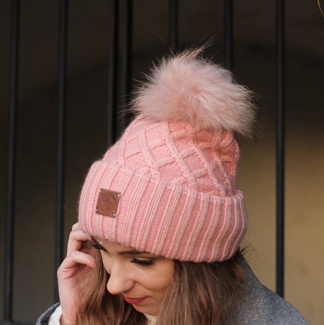 Women's Winter Warm Cashmere Pom Pom Hat, Thick Cashmere Women's Beanie ...