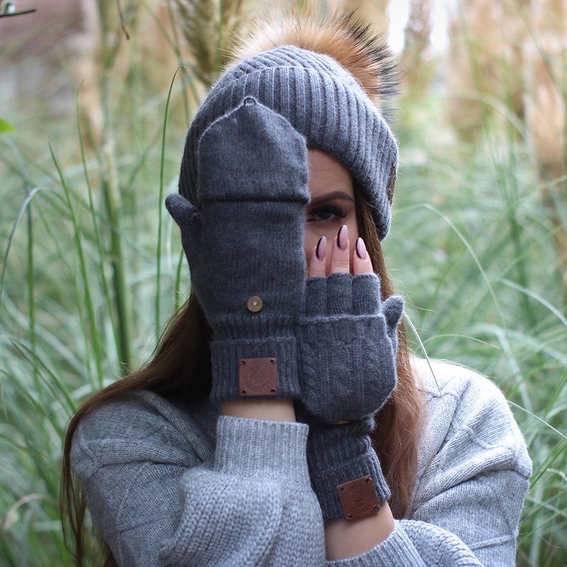 Cashmere Fingerless Gloves, Flappers Mittens Gloves, Convertible ...