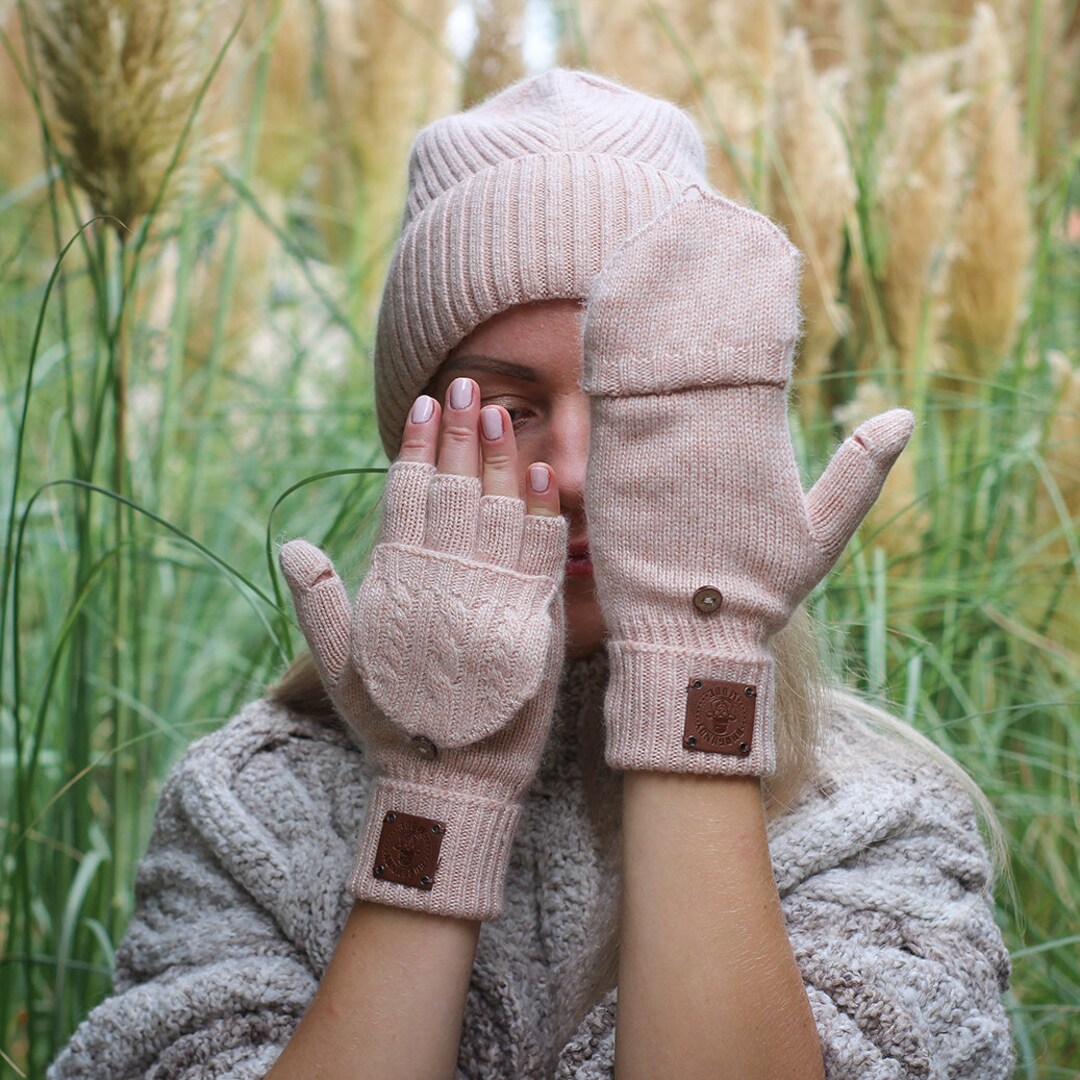 Cashmere Fingerless Gloves, Flappers Mittens Gloves, Convertible ...