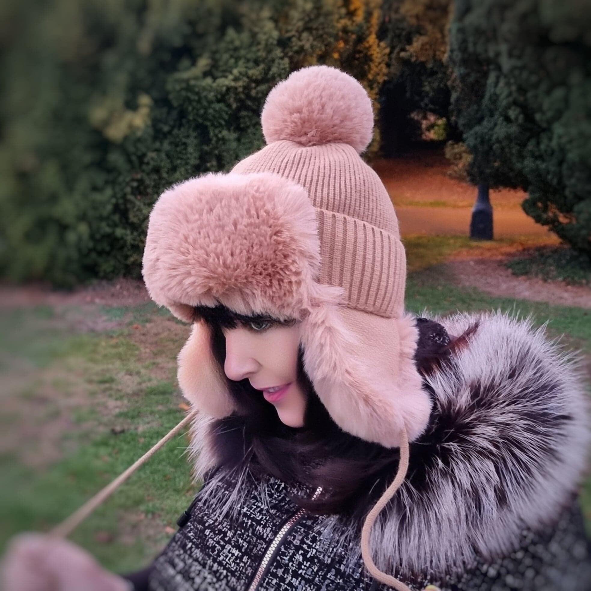 Earflap Women Hat Faux Fur Beanie Windproof Pom Pom Hat - Etsy