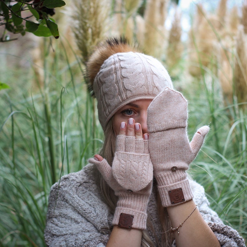 Cashmere Fingerless Gloves, Flappers Mittens Gloves, Convertible ...