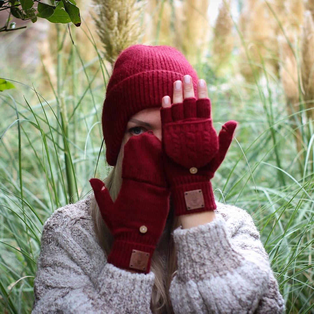 Cashmere Fingerless Gloves, Flappers Mittens Gloves, Convertible ...