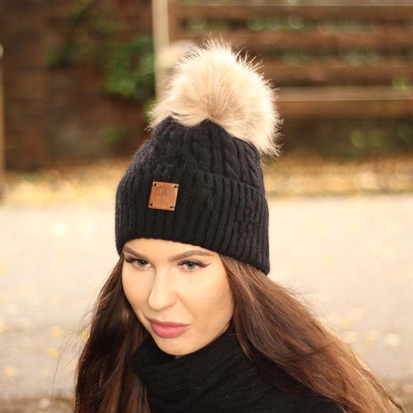 Cashmere Faux Fur Pom Pom Beanie, Knit Cashmere Hat, Cozy and Super ...
