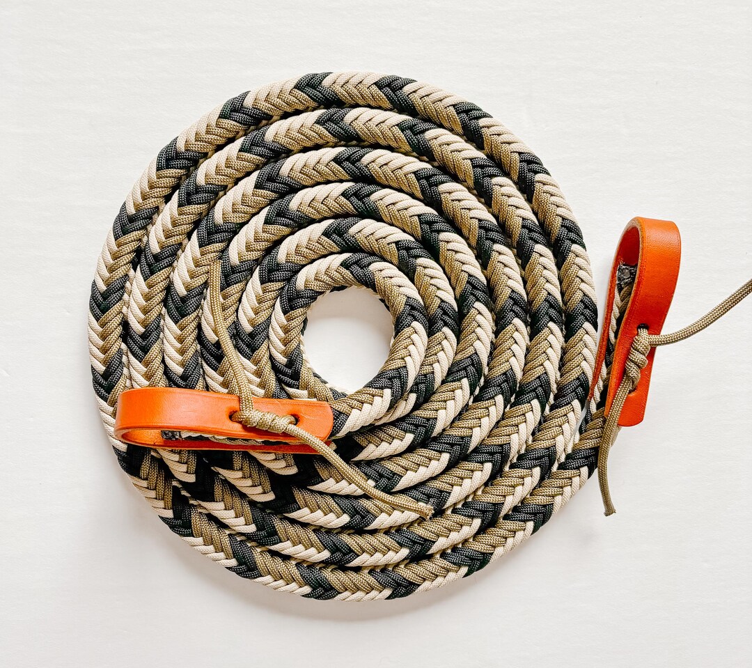 9 Ft. Paracord Loop Rein W/ Leather Water Loops for Horse Training ...