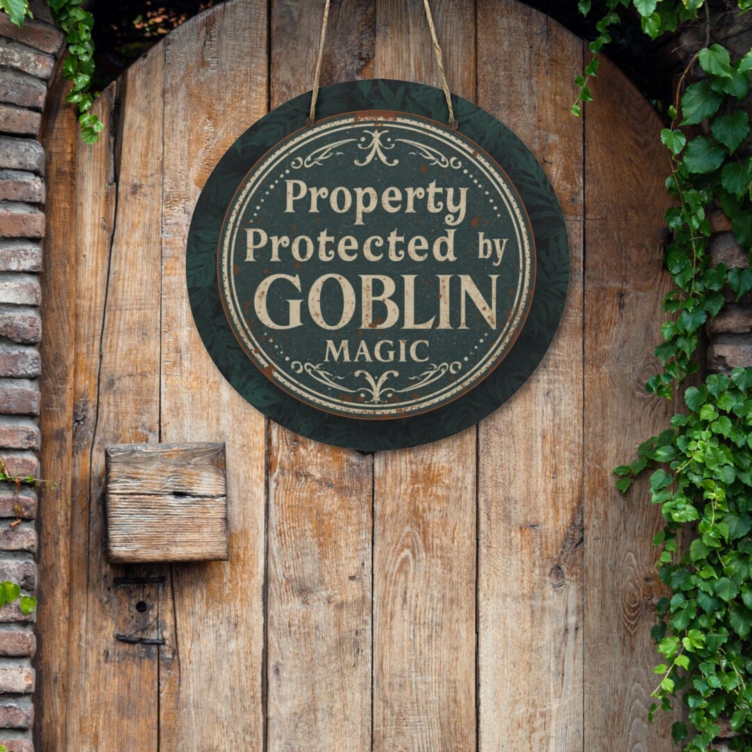 Property Protected by Goblin Magic Round Wooden Sign: Dark Fantasy Wall ...