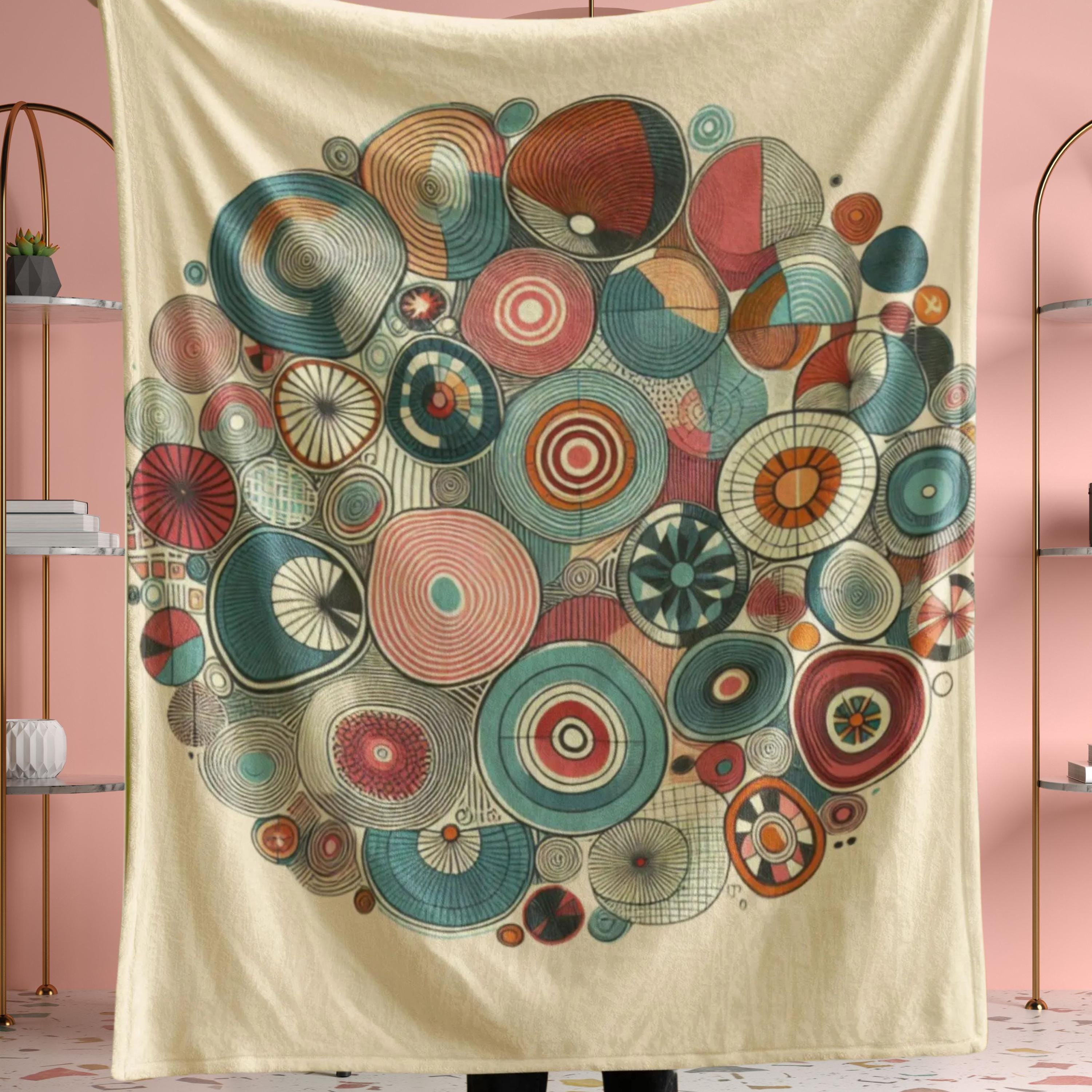 Retro Geometric Circles Plush Blanket Soft Velveteen Blanket With ...