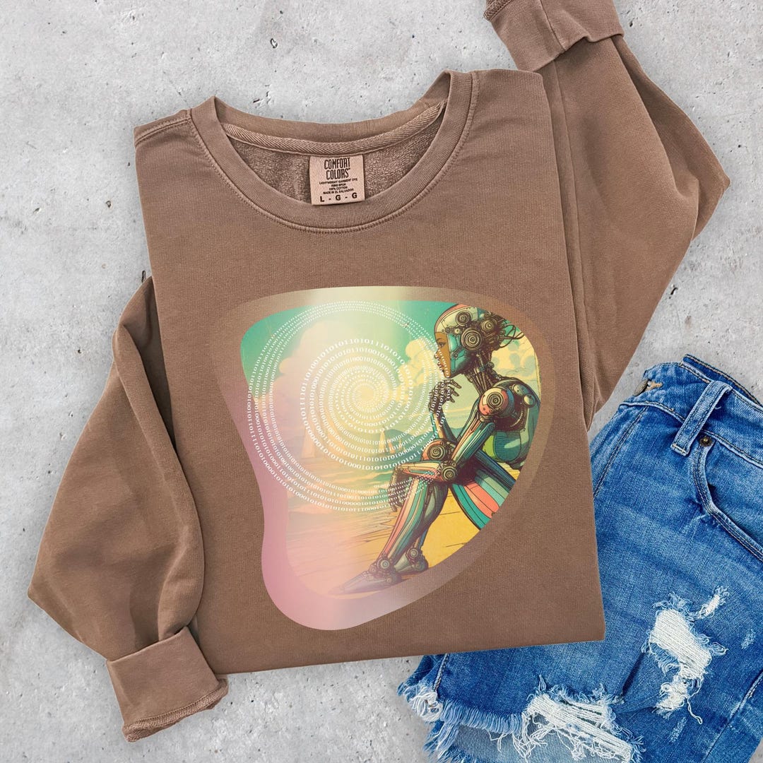 Retro-futuristic Robot Sweatshirt Colorful Lightweight Sci-fi Pullover ...