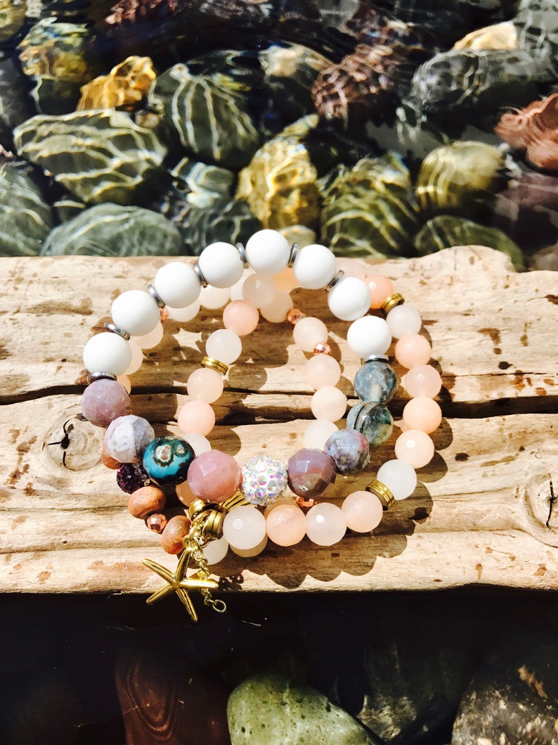 White Multicolored Bracelet Spiritual Beaded Bracelet Yoga Etsy