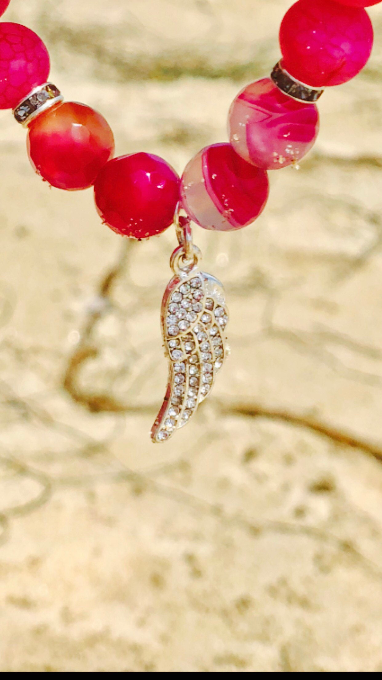 Pink Beaded Bracelet Gemstone Bracelet Silver Plated Angle - Etsy