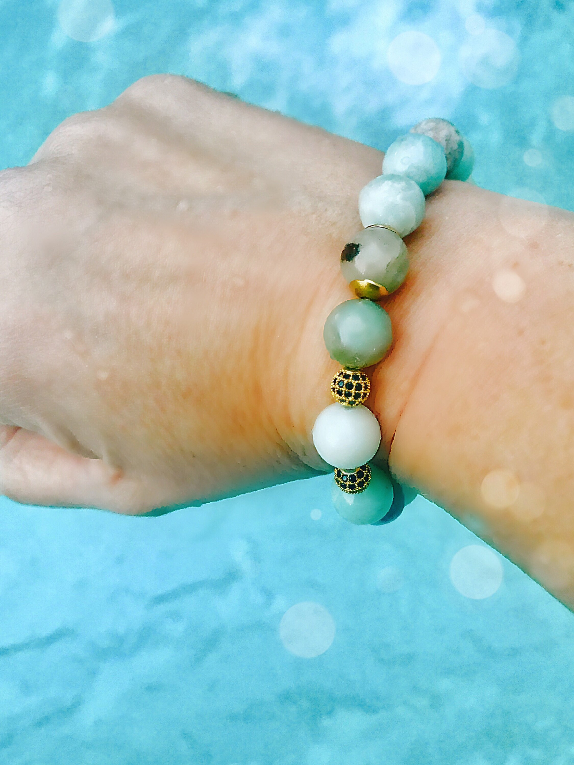 Amazonite beaded bracelet mulicolor gemstone beads gold | Etsy