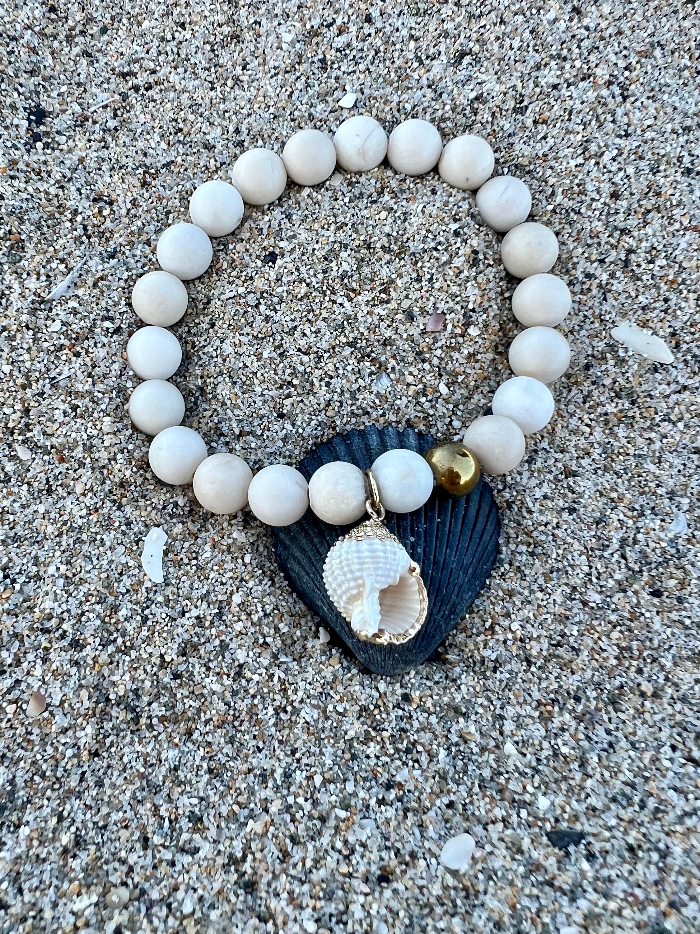 Off White Shell Bracelet, Gold Accent Bracelet, Natural Stone Bracelet ...