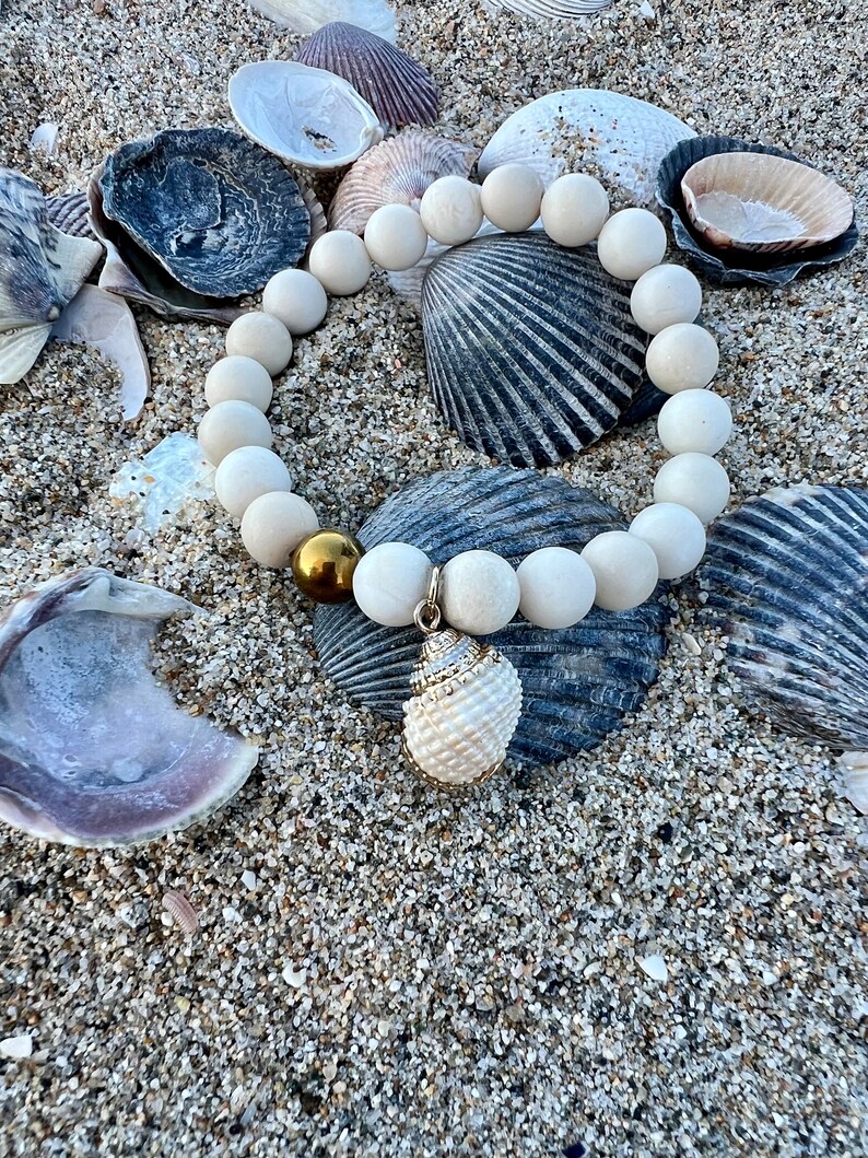 Off White Shell Bracelet, Gold Accent Bracelet, Natural Stone Bracelet ...