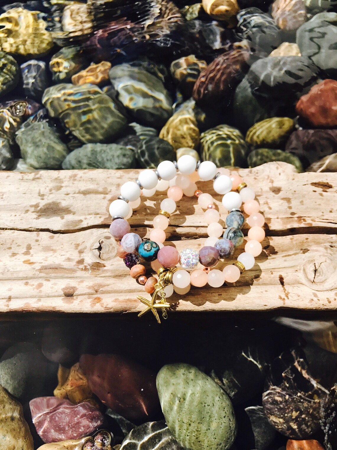 White Multicolored Bracelet Spiritual Beaded Bracelet Yoga Etsy
