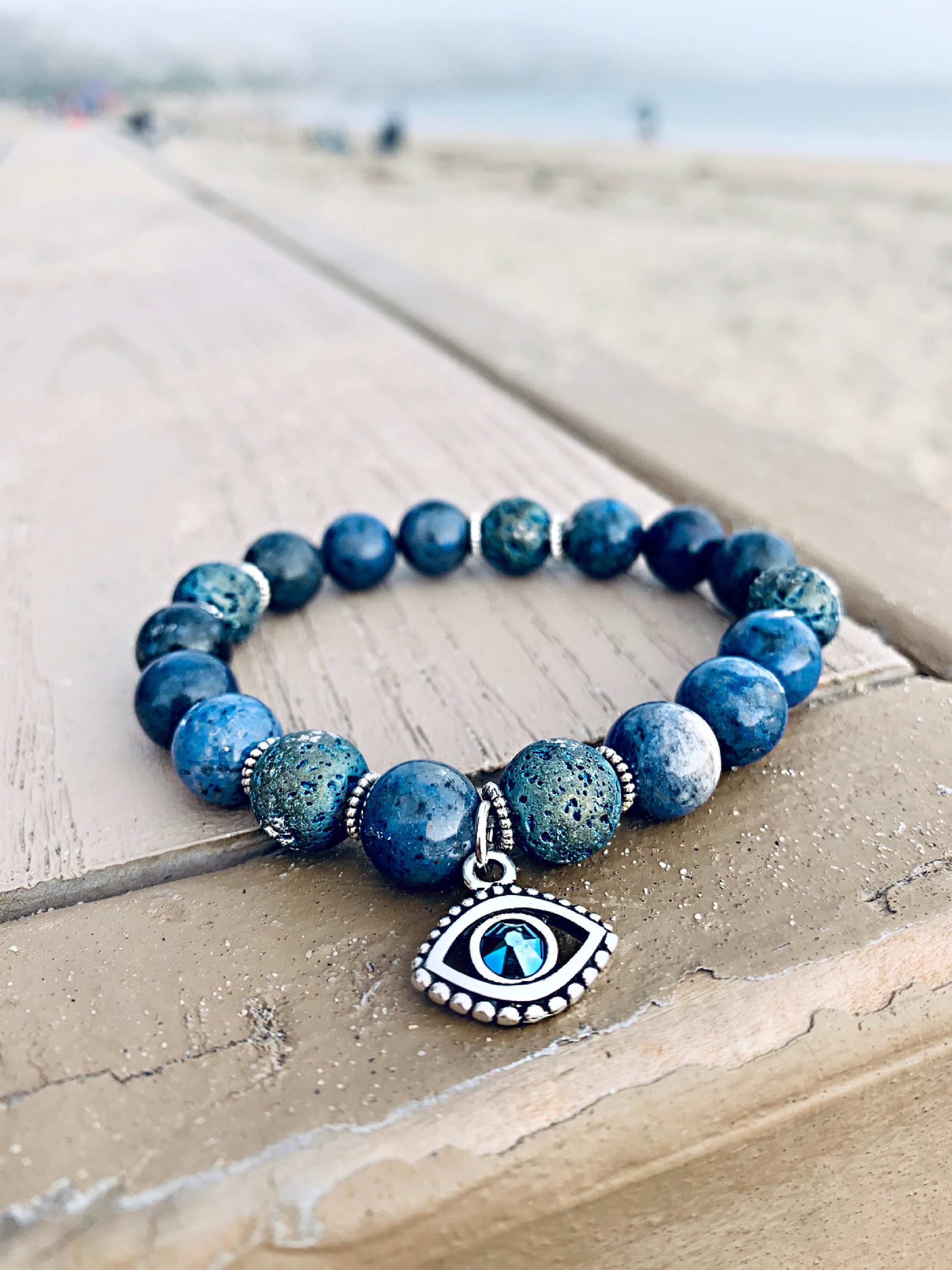 Sodalite beaded bracelet blue bracelet lava stone bracelet | Etsy