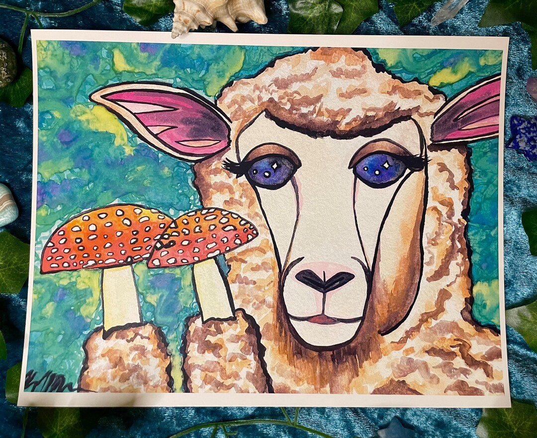 Mushroom Sheep Art Print, Art Print, Decor, Mushroom, Hippie ...