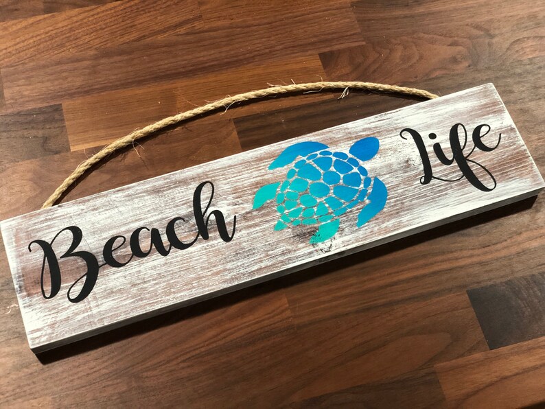 Beach Life With Turtle Sign Decor Whitewash Beach Decor - Etsy