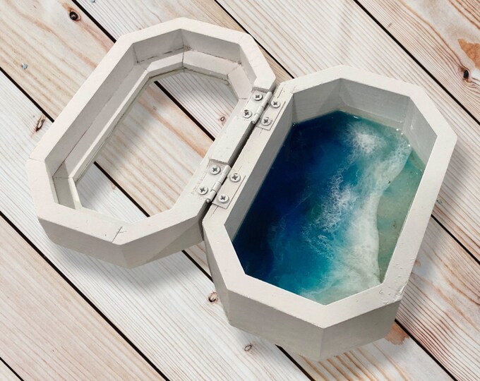 Ocean Inspired White Jewelry Box Coastal Theme Trinket Box With See ...