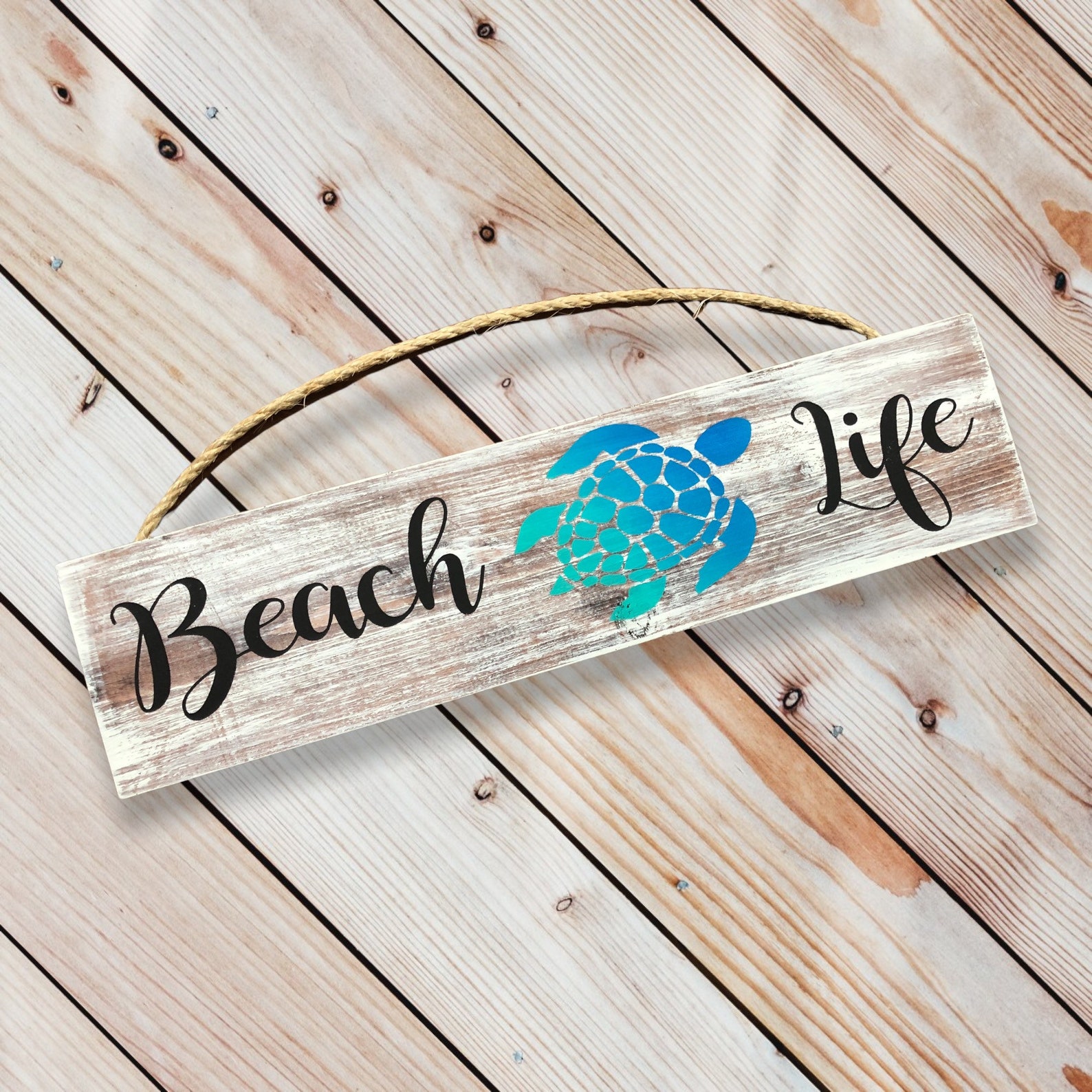 Beach Life With Turtle Sign Decor Whitewash Beach Decor - Etsy