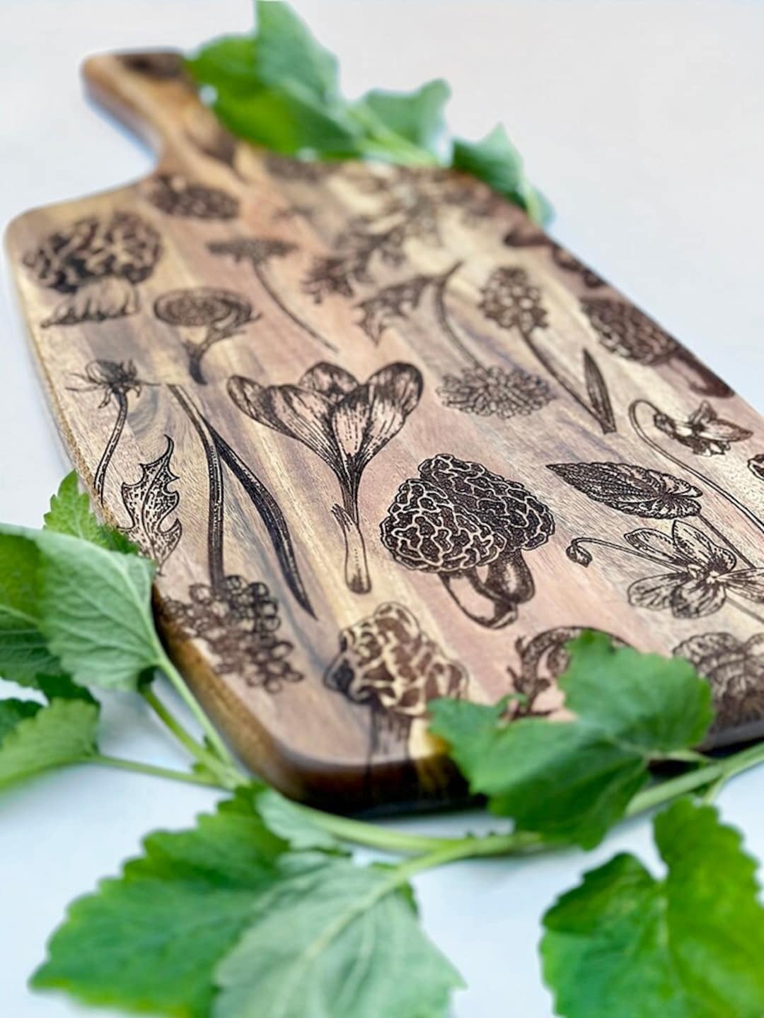 Engraved Acacia Wood Charcuterie Board: Foraged Plants Serving Board - Etsy