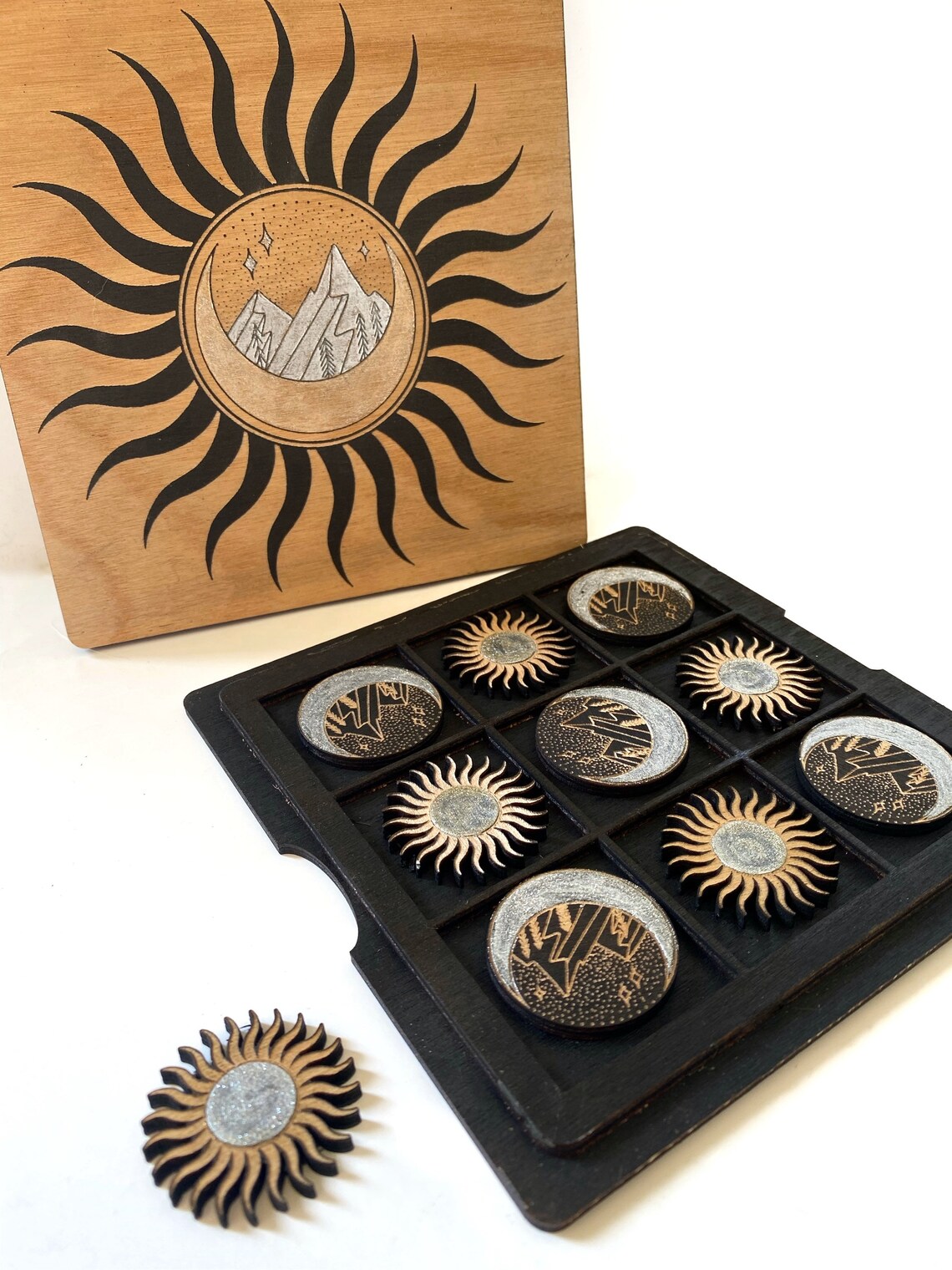 Tic Tac Toe Game, Sun and Moon, Celestial Home Decor, Lunar Functional ...