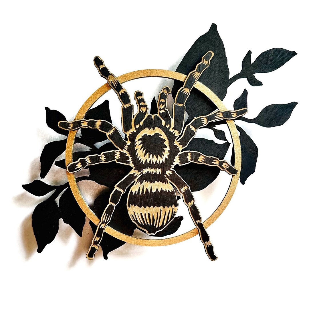 Tarantula With Florals, Stained Black Spider Wall Hanging, Wooden ...