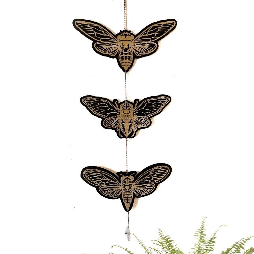 Cicada Garland, Stained Black Bug Wall Hanging, Wooden Insect Home ...
