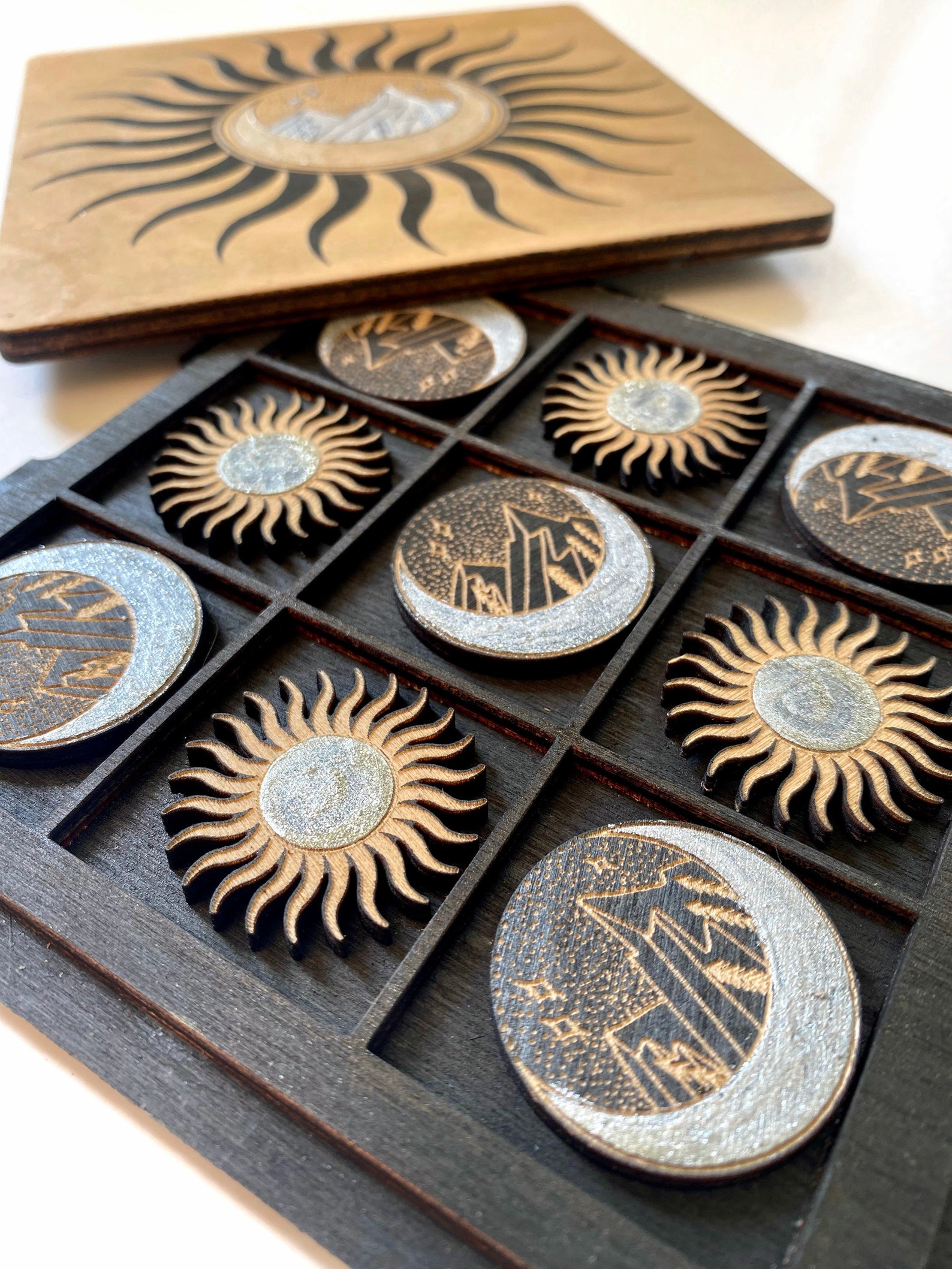 Tic Tac Toe Game, Sun and Moon, Celestial Home Decor, Lunar Functional ...