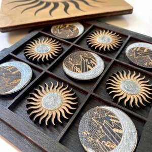 Tic Tac Toe Game, Sun and Moon, Celestial Home Decor, Lunar Functional ...