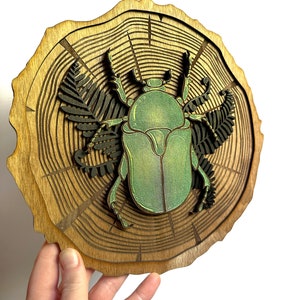 Hand Painted Scarab Beetle Wood Slice Wall Hanging: Color-shift Insect ...