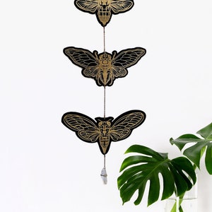 Cicada Garland, Stained Black Bug Wall Hanging, Wooden Insect Home ...
