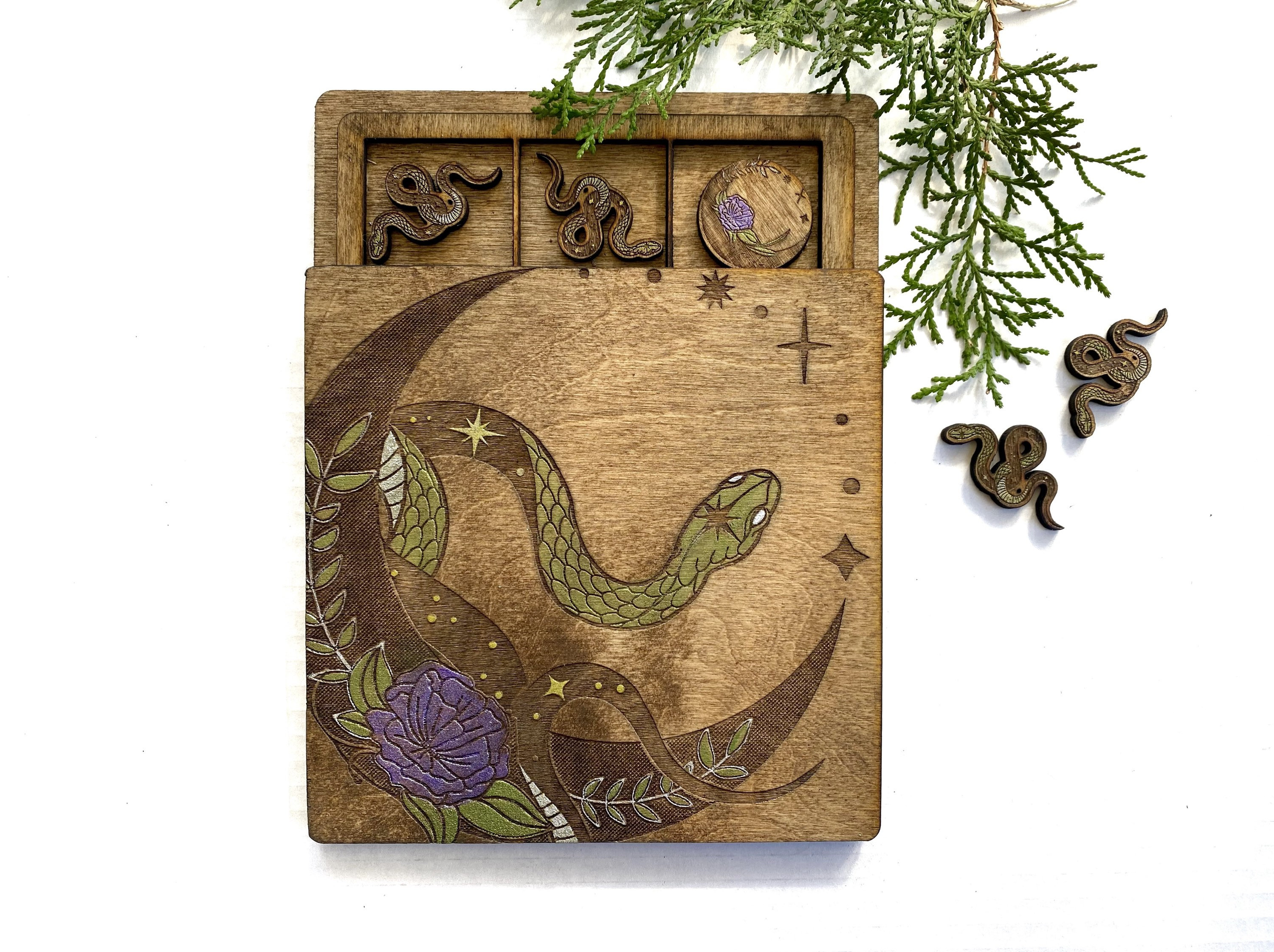 Tic Tac Toe Game, Snakes and Moons, Celestial Home Decor, Floral ...