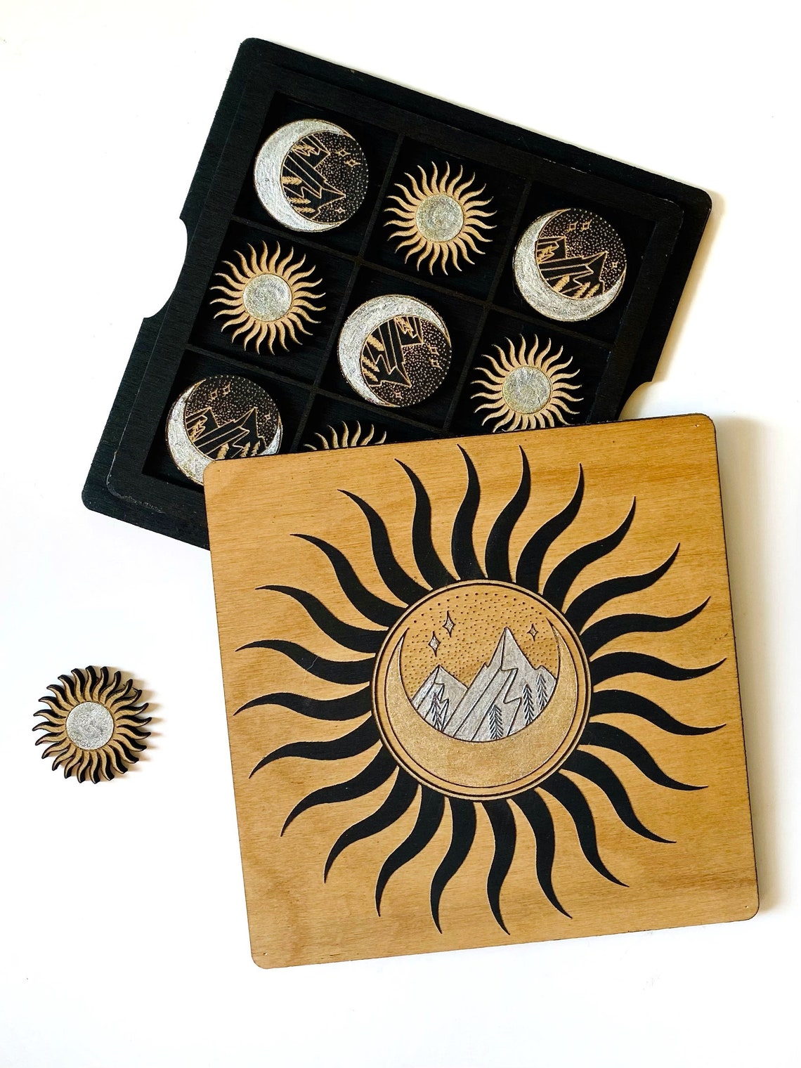 Tic Tac Toe Game, Sun and Moon, Celestial Home Decor, Lunar Functional ...