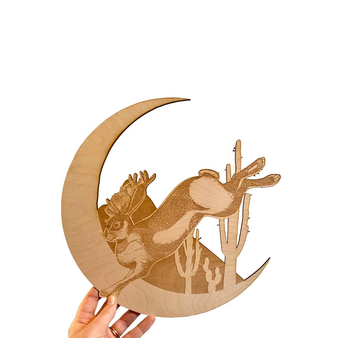 Jackalope Wall Hanging, Moon Wall Art, Jackalope Home Decor, Lunar Home ...